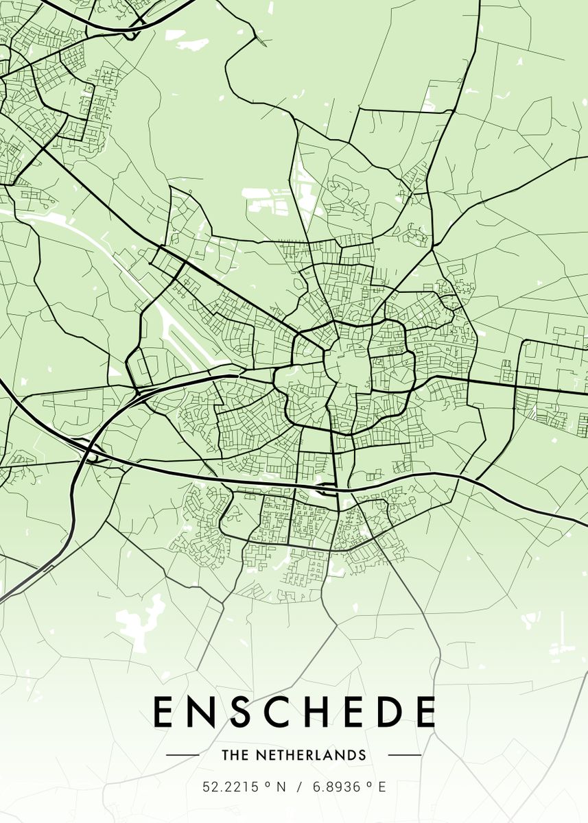 'Enschede City Map Green' Poster, picture, metal print, paint by MVDZ ...