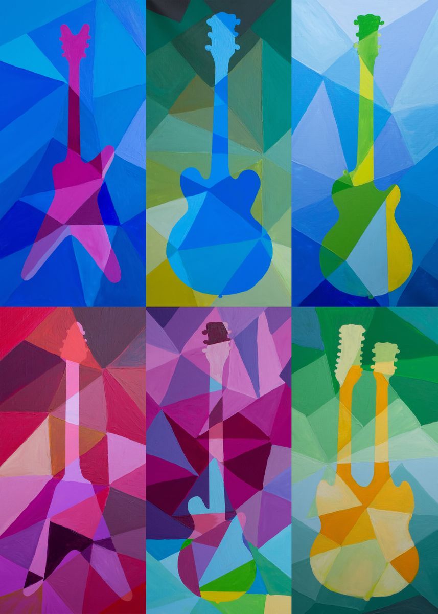 '6 polygonal guitars' Poster, picture, metal print, paint by crannnk ...