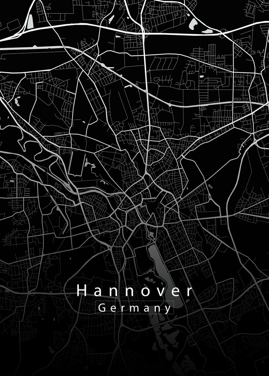 'Hannover City Map' Poster, picture, metal print, paint by Robin ...
