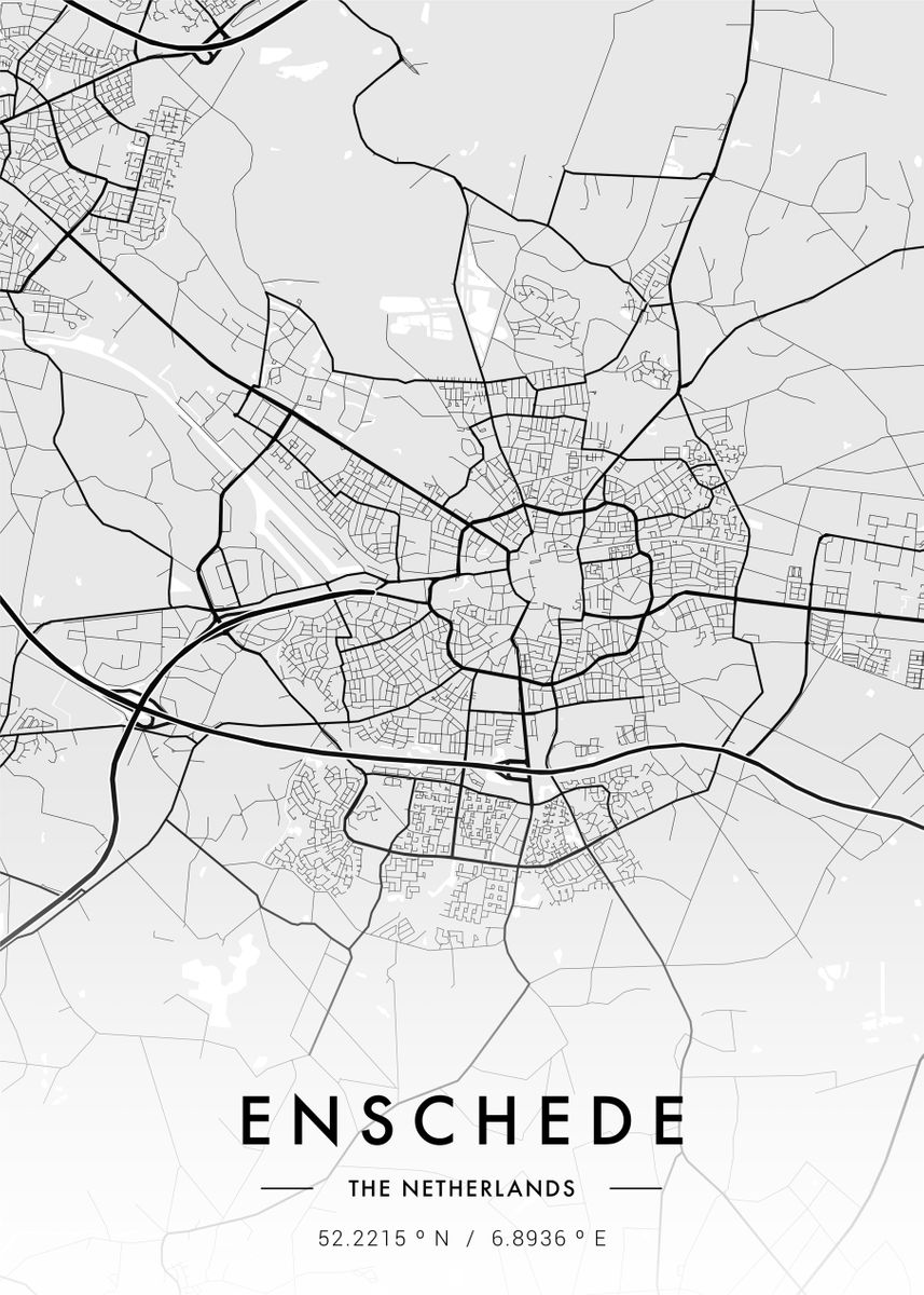 'Enschede City Map White' Poster, picture, metal print, paint by MVDZ ...