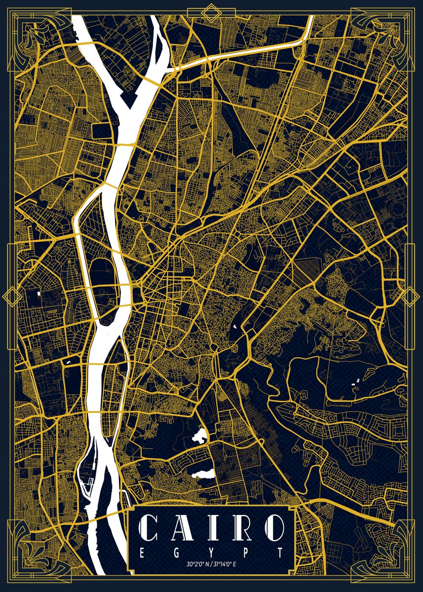 'Cairo City Map Gold' Poster by deMAP Studio | Displate