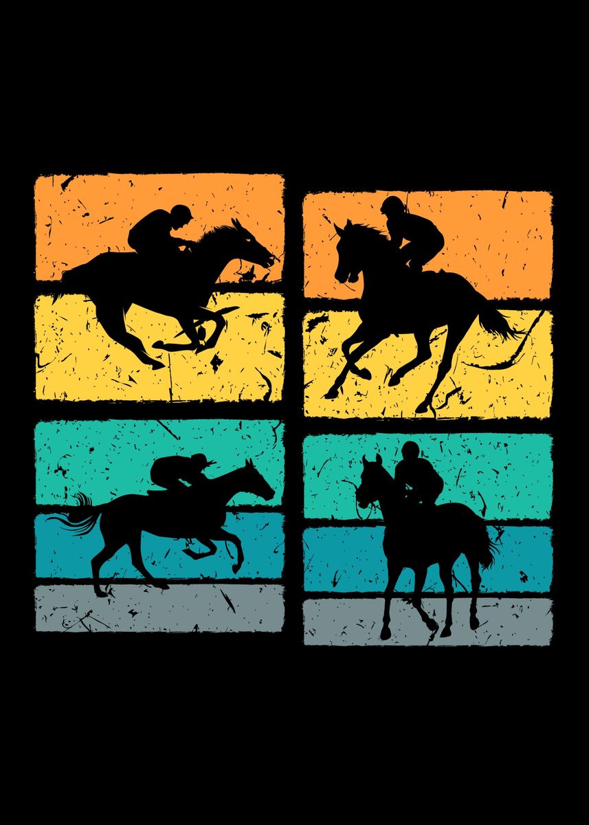 'Retro Horseback Riding' Poster, picture, metal print, paint by ...