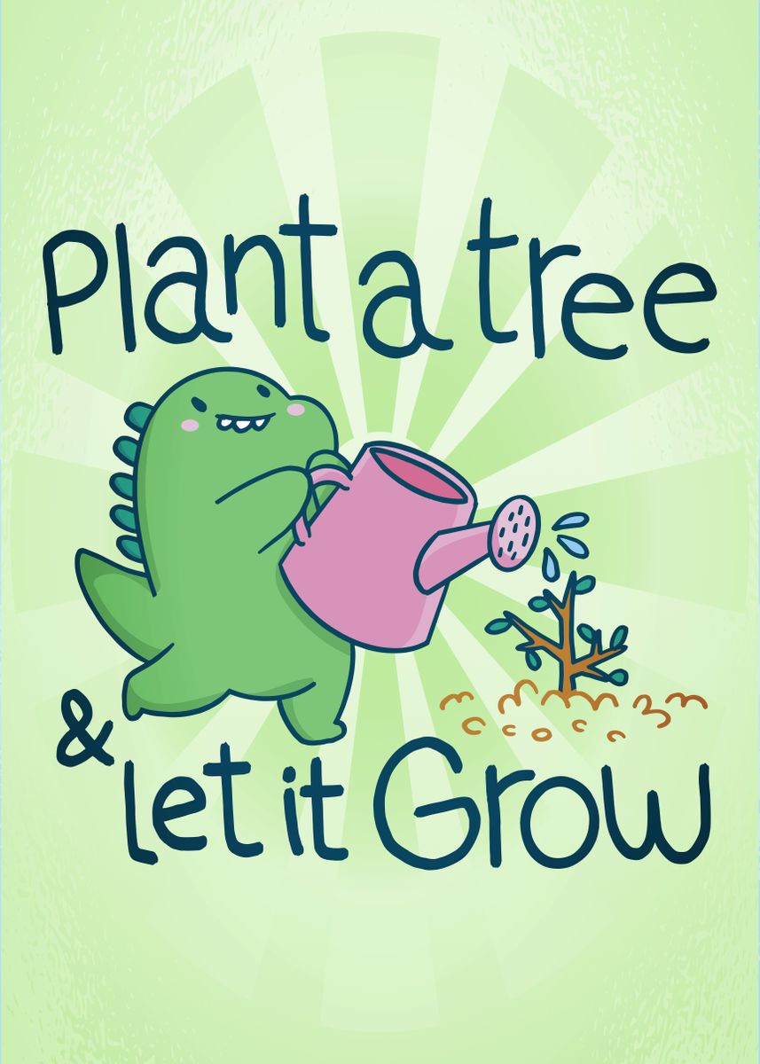 'Cute Dinosaur Gardener' Poster, picture, metal print, paint by ...