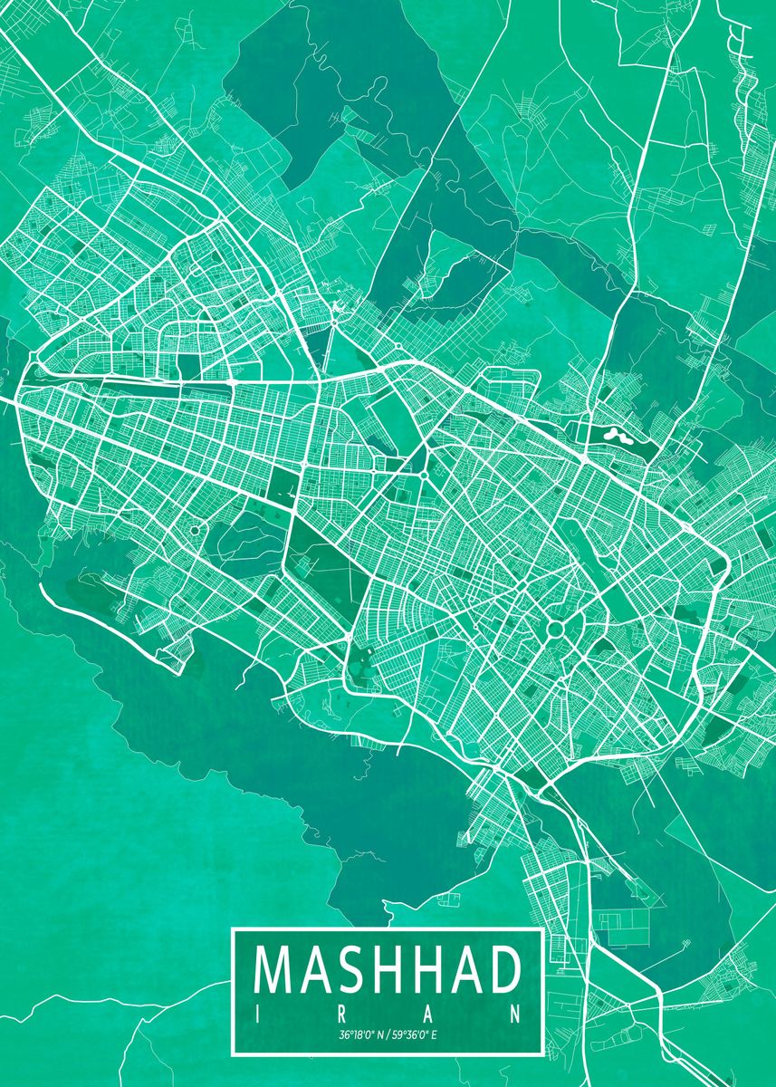 'Mashhad Map Watercolor' Poster, picture, metal print, paint by deMAP ...