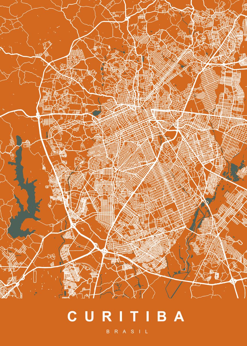'CURITIBA Map BRASIL' Poster, picture, metal print, paint by UrbanMaps ...