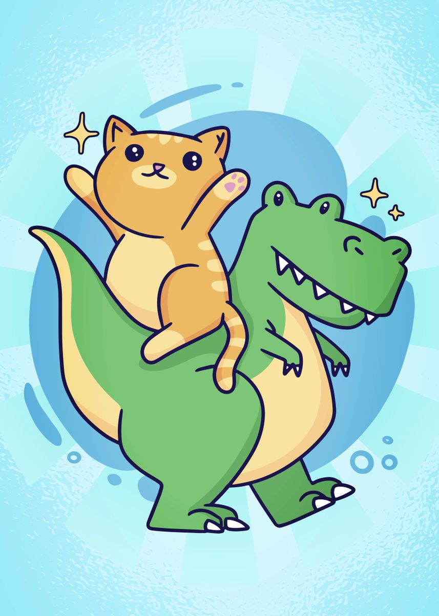 'Cat Riding T Rex' Poster by BestPrints | Displate