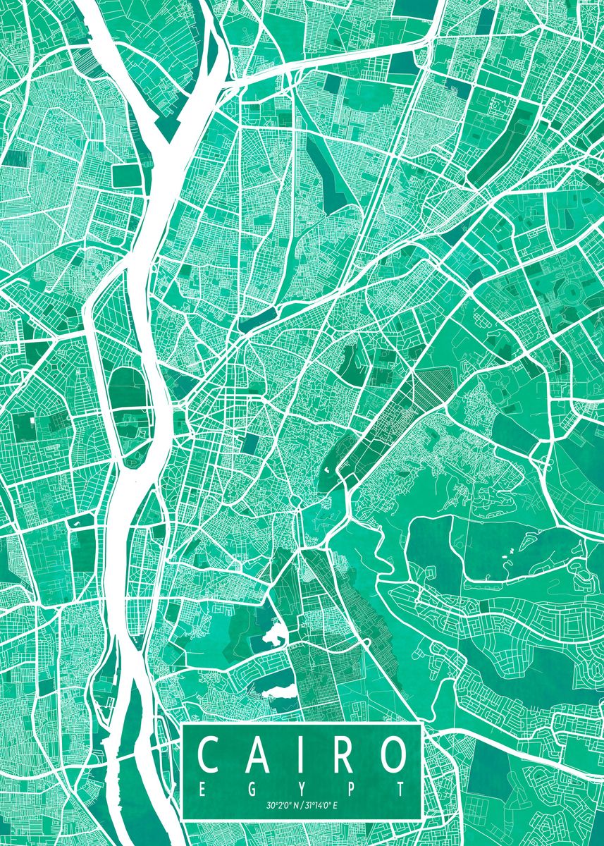 'Cairo City Map Watercolor' Poster, picture, metal print, paint by ...