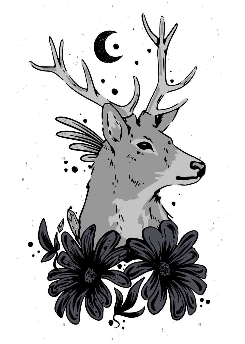 'Deer Animal with Flowers' Poster by Max Ronn | Displate