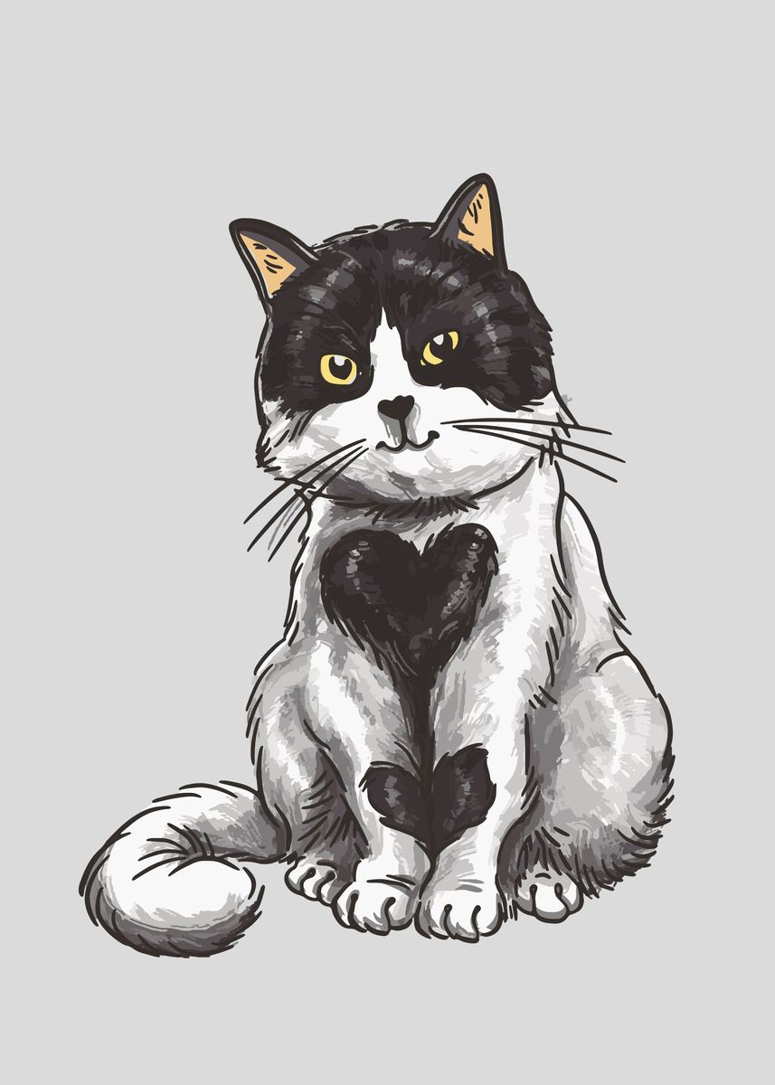 'lovely heart cat ' Poster, picture, metal print, paint by Simon Darren ...