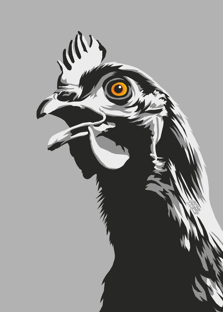 'Black and white chicken' Poster, picture, metal print, paint by ...