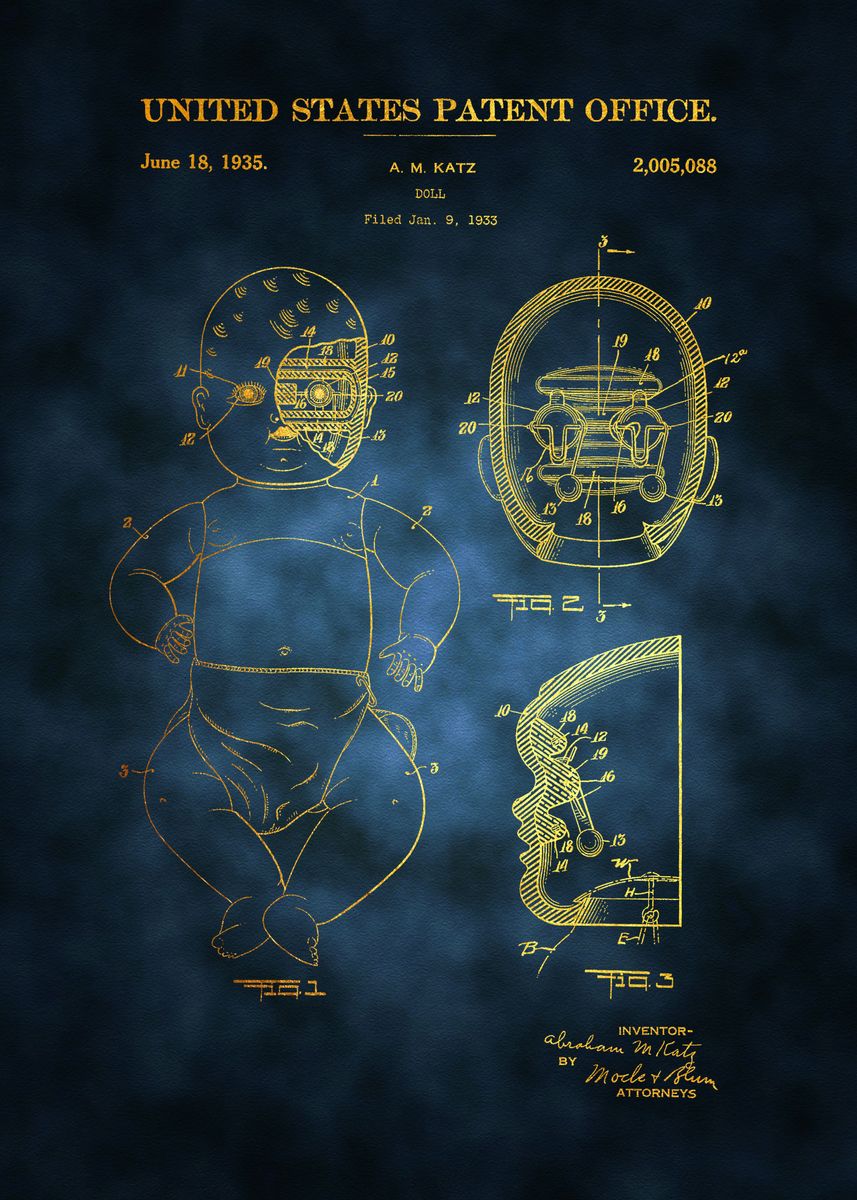 '34 Doll Patent Poster 193' Poster, picture, metal print, paint by ...