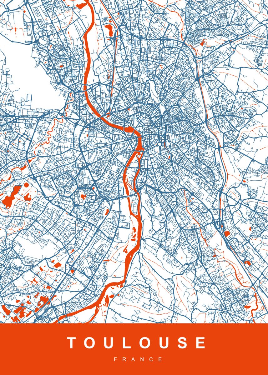 'TOULOUSE Map FRANCE' Poster by UrbanMaps | Displate