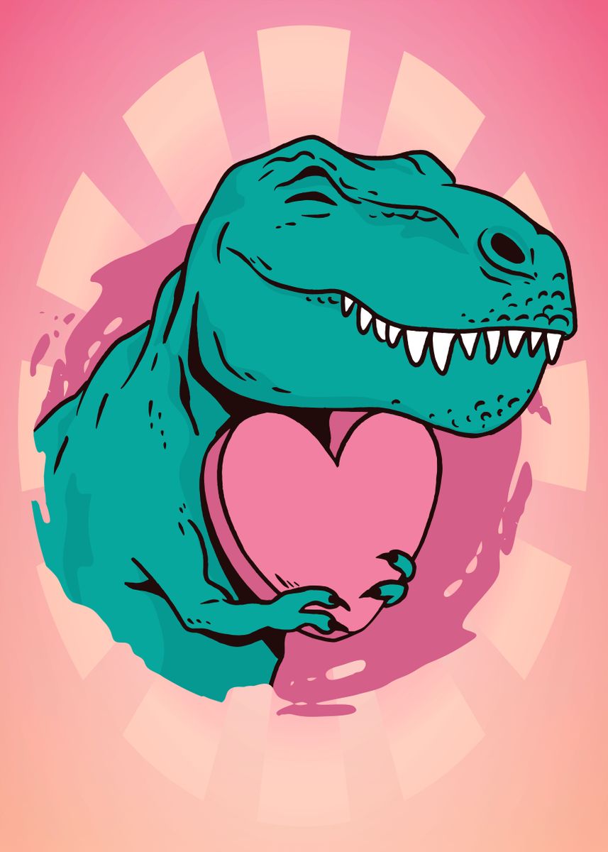 'Valentines Day Dinosaur' Poster, picture, metal print, paint by ...