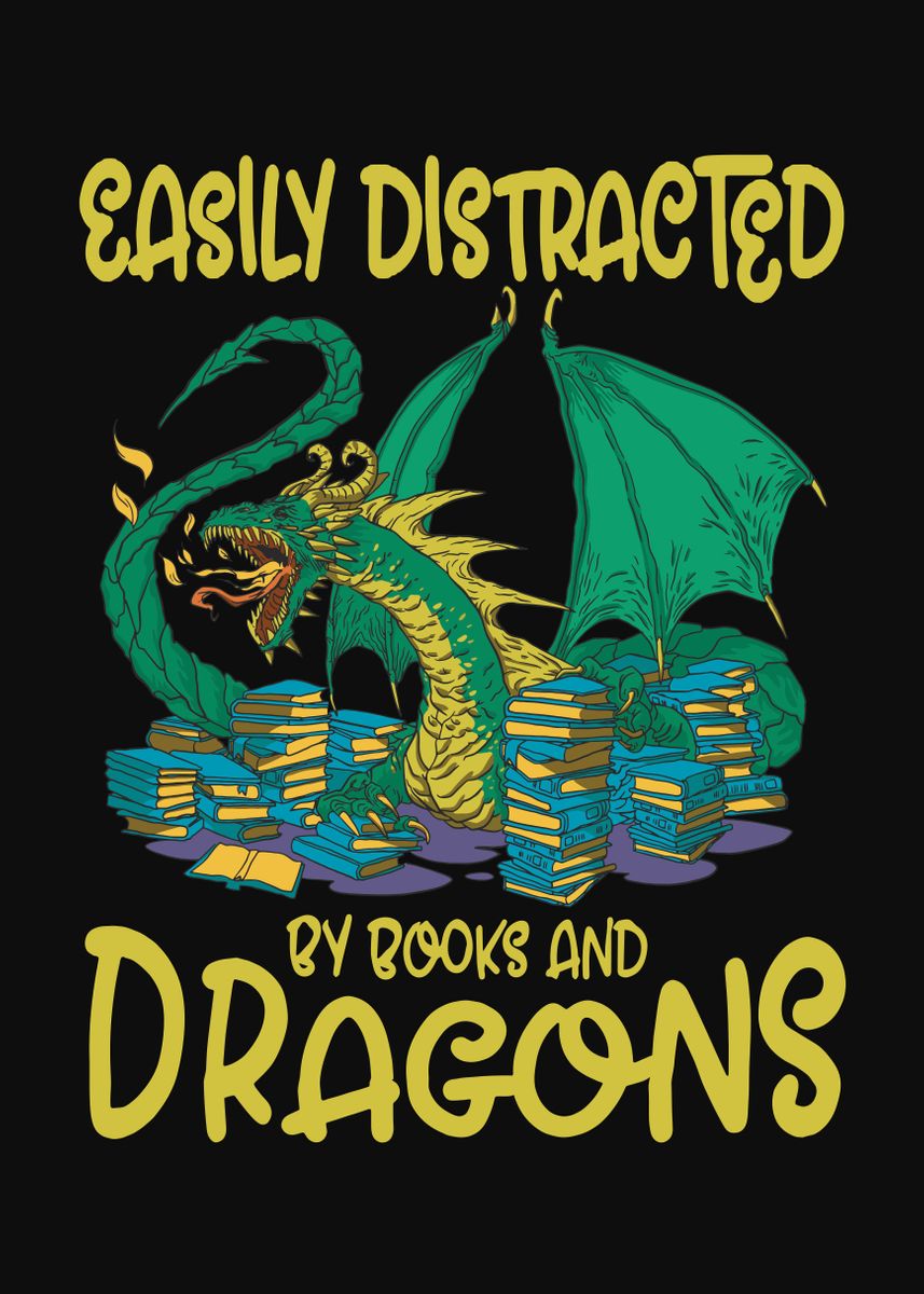 'Library dragon with books' Poster, picture, metal print, paint by ...