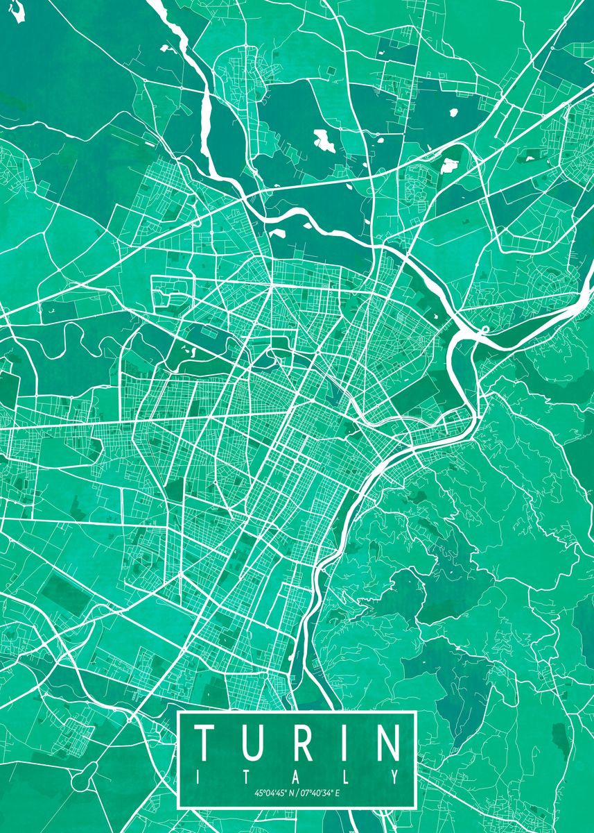 'Turin City Map Watercolor' Poster, picture, metal print, paint by ...