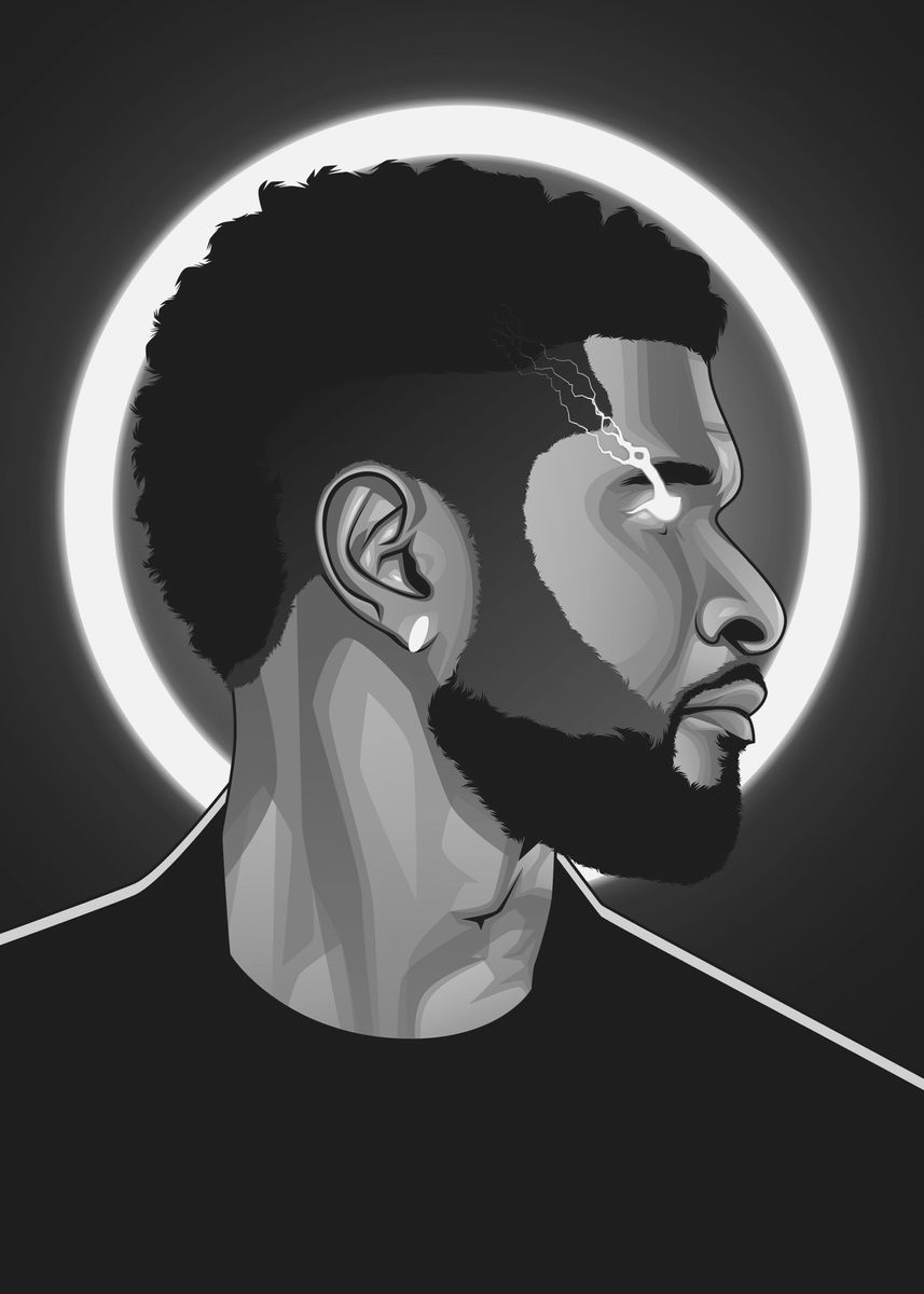 'Usher Singer Grayscale' Poster by Colorize Studio | Displate