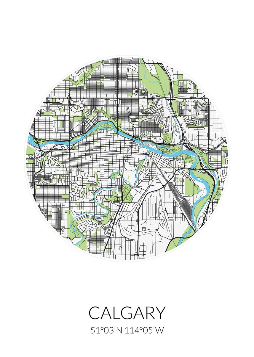 'Calgary Circle City Map' Poster, picture, metal print, paint by ...