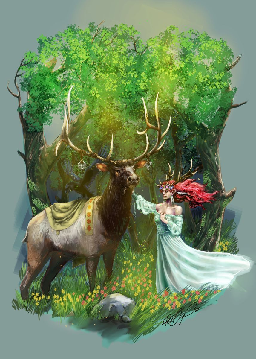 'Forest Spirit' Poster, picture, metal print, paint by Trieckel | Displate