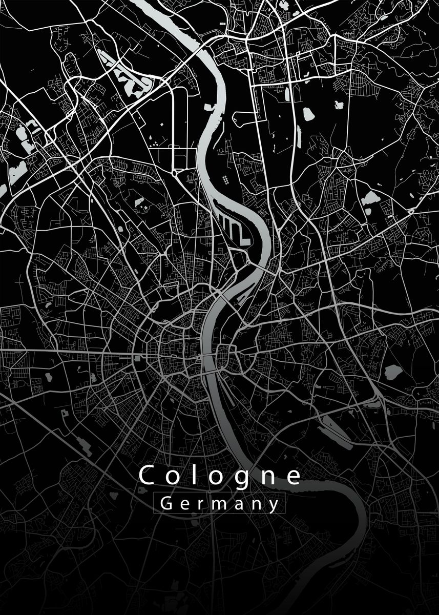 'Cologne City Map' Poster, picture, metal print, paint by Mapique ...