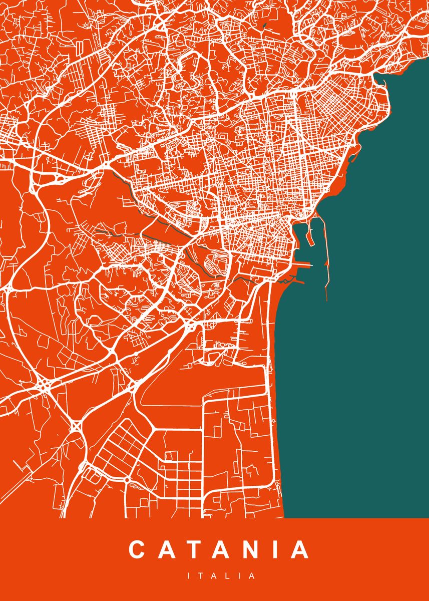 'CATANIA Map ITALY' Poster, picture, metal print, paint by UrbanMaps ...