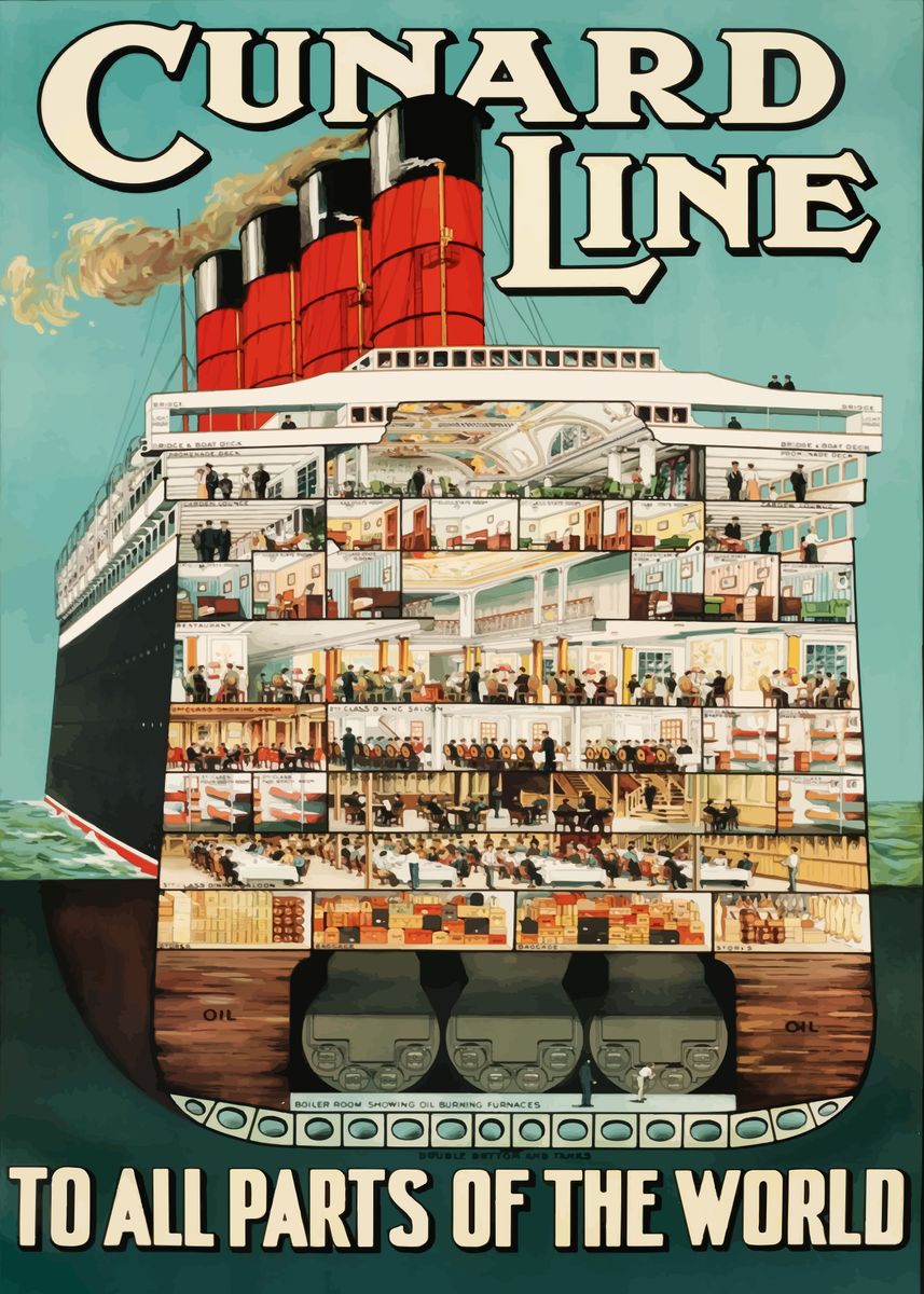 'Cunard Line Vintage Poster' Poster, picture, metal print, paint by ...