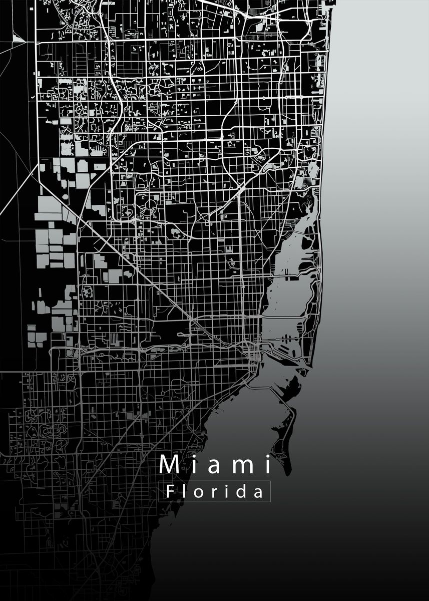 'Miami City Map' Poster, picture, metal print, paint by Mapique | Displate