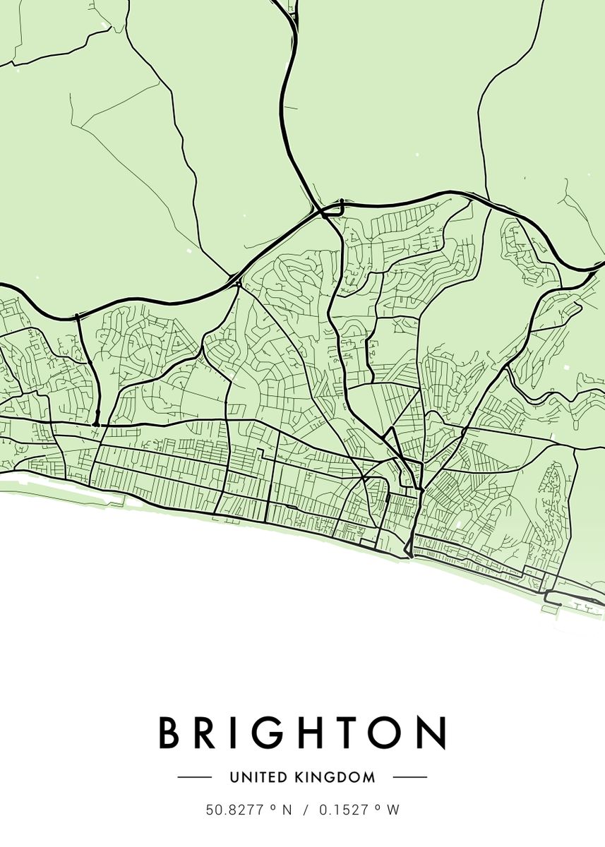 'Brighton City Map Green' Poster, picture, metal print, paint by MVDZ ...