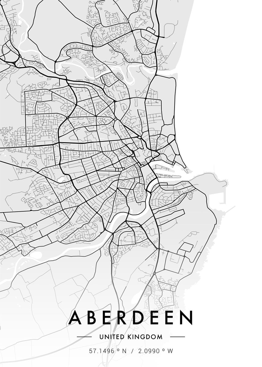 'Aberdeen City Map White' Poster, picture, metal print, paint by MVDZ ...