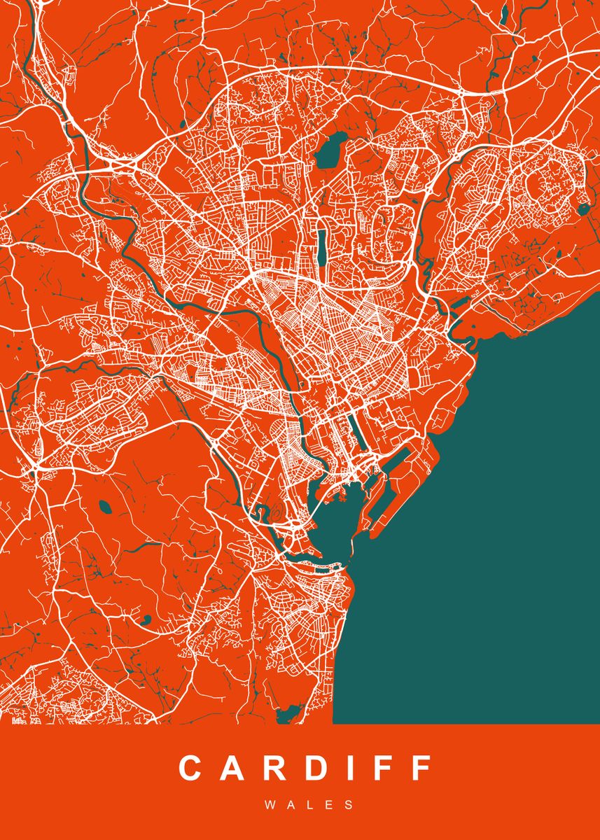 'CARDIFF Map WALES UK' Poster, picture, metal print, paint by UrbanMaps ...