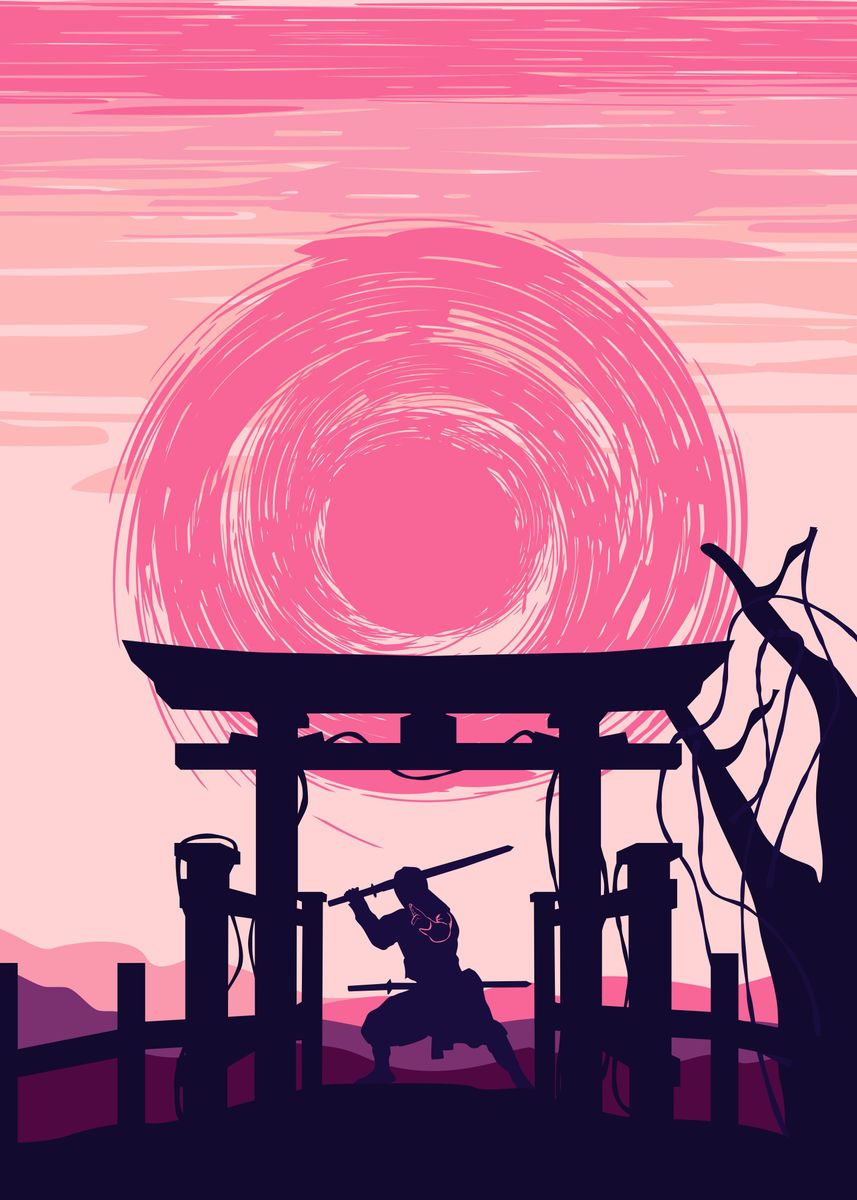 'Samurai Ninja VaporWave JP' Poster, picture, metal print, paint by ...