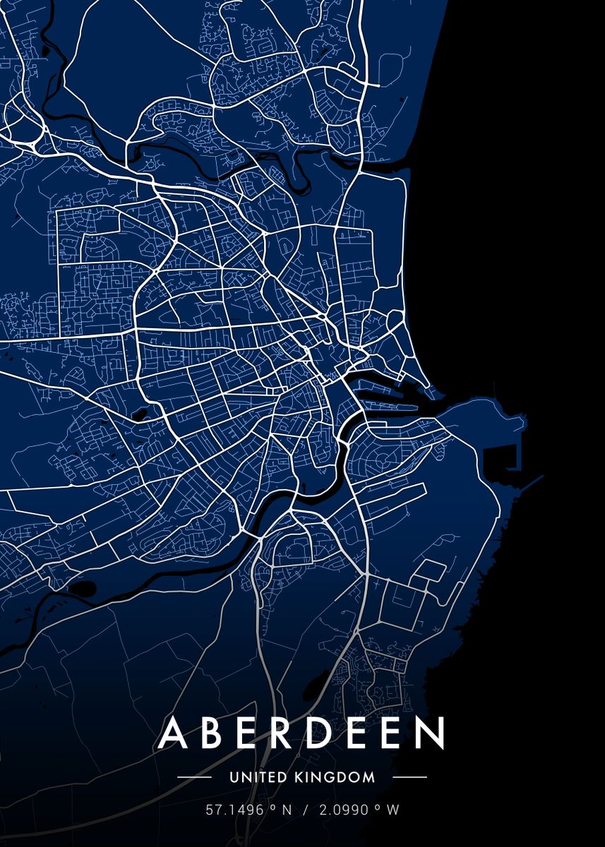 'Aberdeen City Map Blue' Poster, picture, metal print, paint by MVDZ ...
