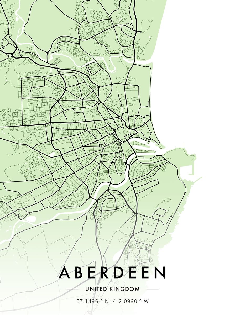 'Aberdeen City Map Green' Poster, picture, metal print, paint by MVDZ ...