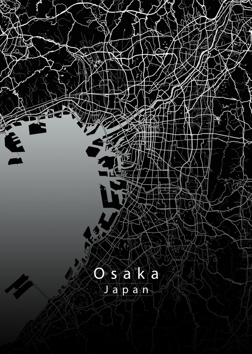 'Osaka City Map' Poster, picture, metal print, paint by Mapique | Displate