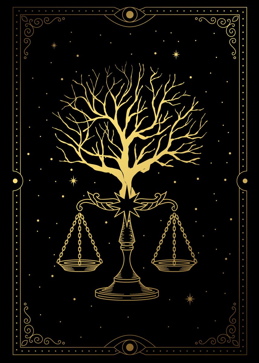 'Tree with scale of justice' Poster, picture, metal print, paint by ...