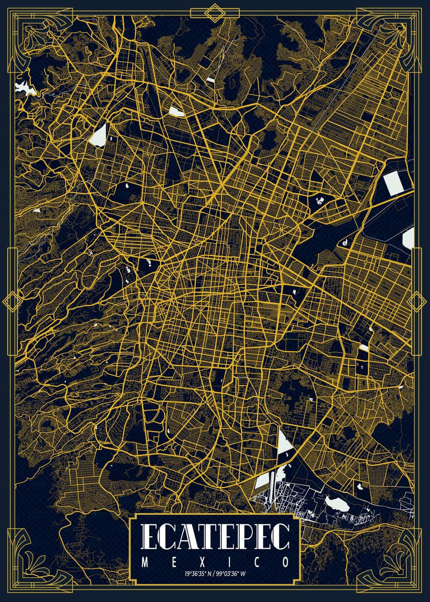 'Ecatepec City Map Gold' Poster, picture, metal print, paint by deMAP ...