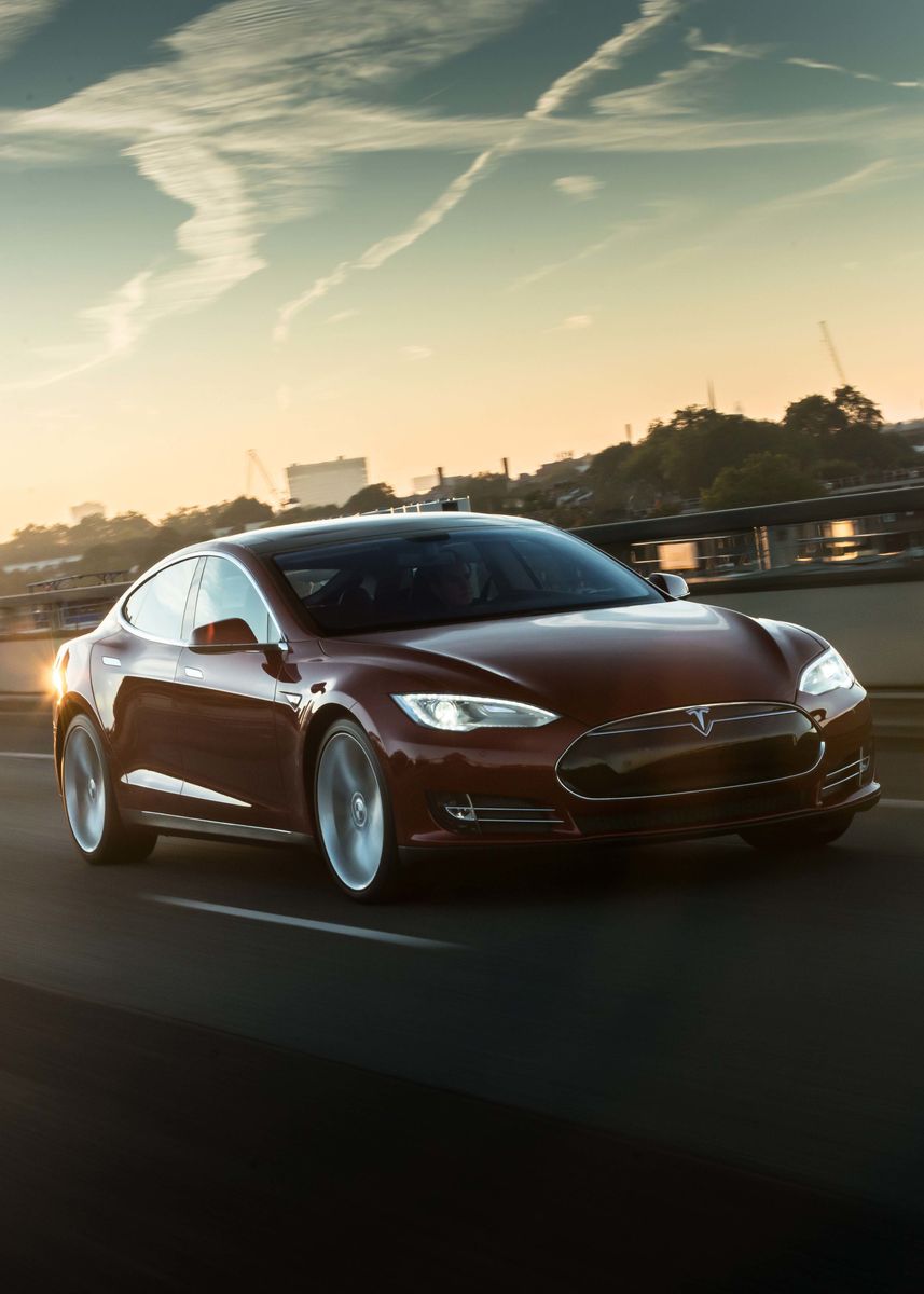 'Tesla model S sunset' Poster, picture, metal print, paint by LCW17 ...