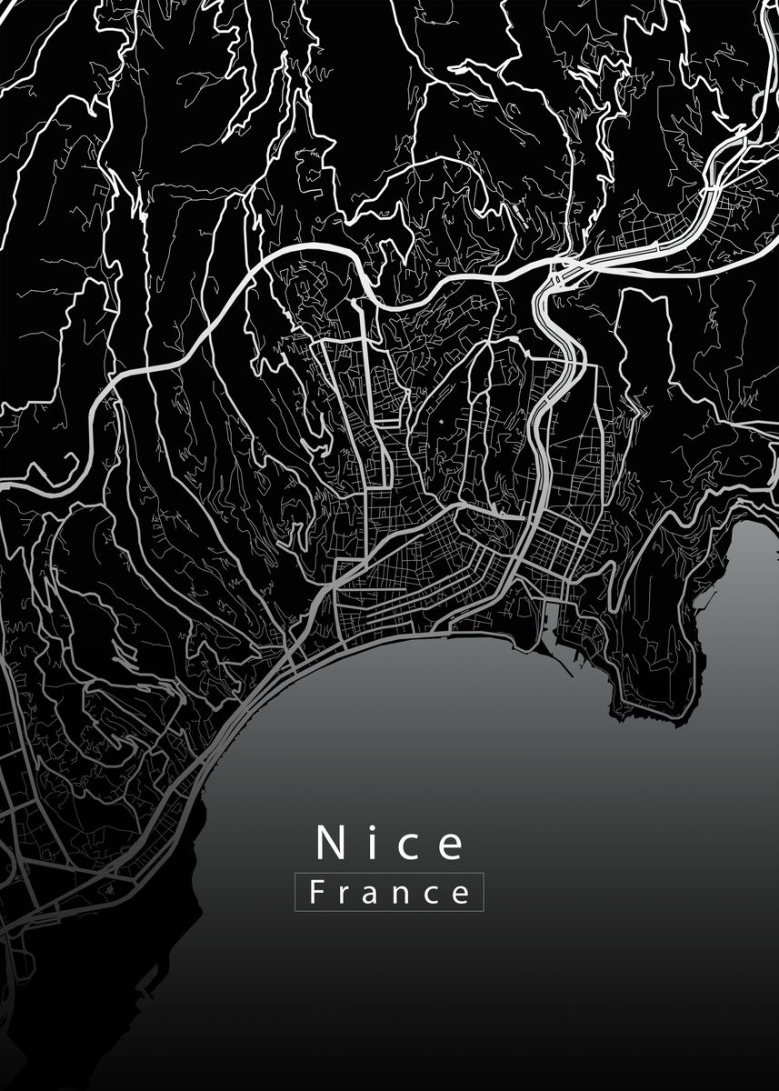 'Nice City Map' Poster, picture, metal print, paint by Mapique | Displate