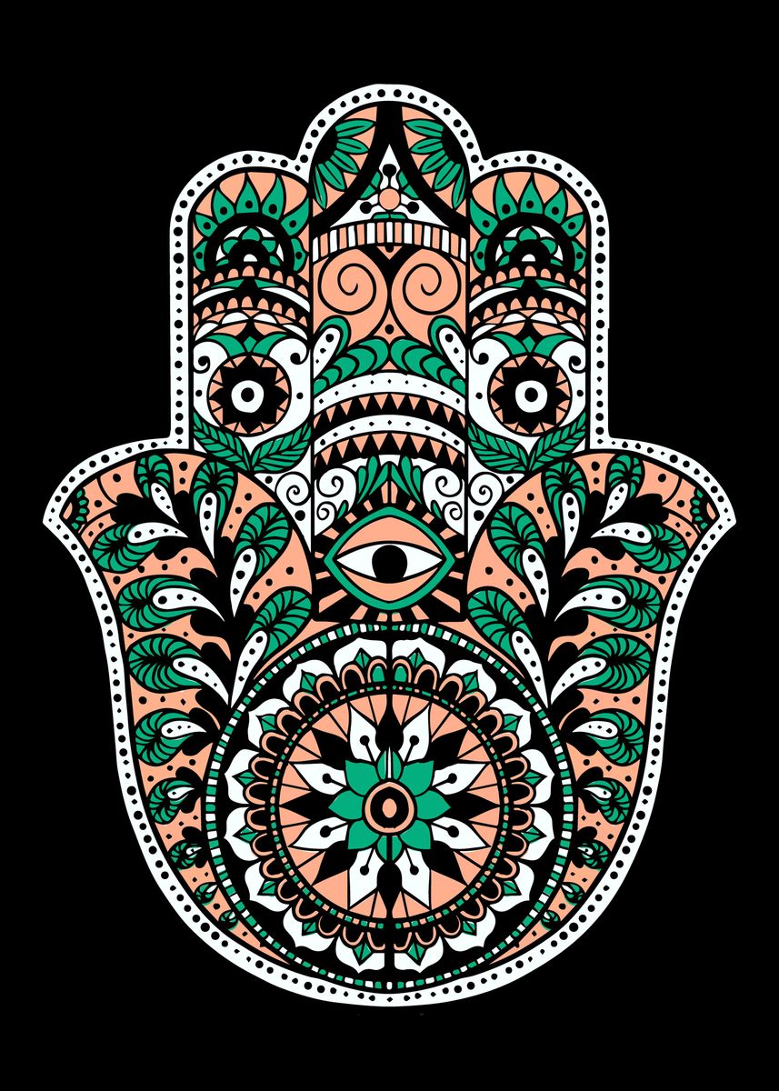 'Hamsa Hand Mandala' Poster, picture, metal print, paint by Max Ronn ...