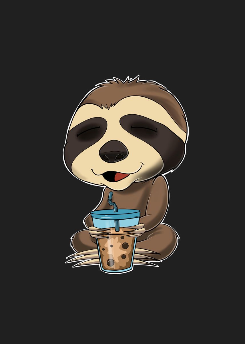 'Bubble Tea Kawaii Sloth' Poster, picture, metal print, paint by ...