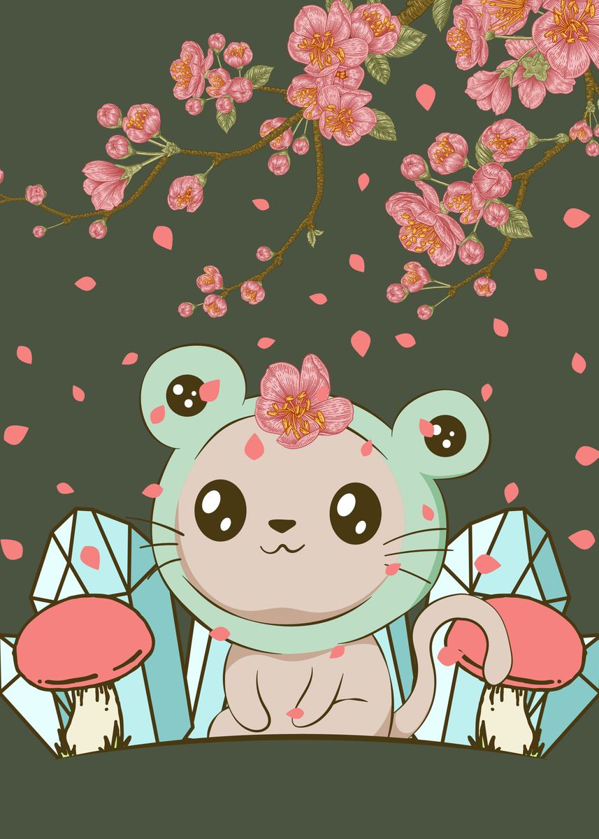 'Cottagecore Kawaii Cat' Poster, picture, metal print, paint by ...