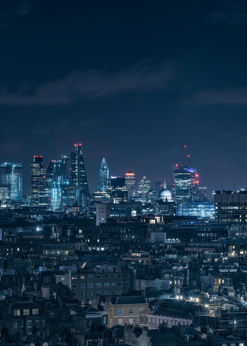 'London skyline nightscape' Poster, picture, metal print, paint by ...