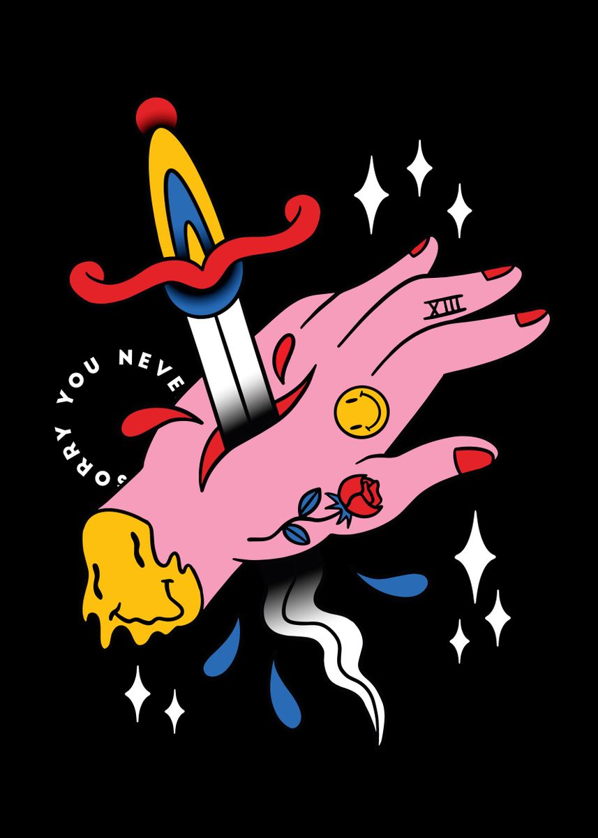 'Trippy stabbed hand tattoo' Poster, picture, metal print, paint by ...