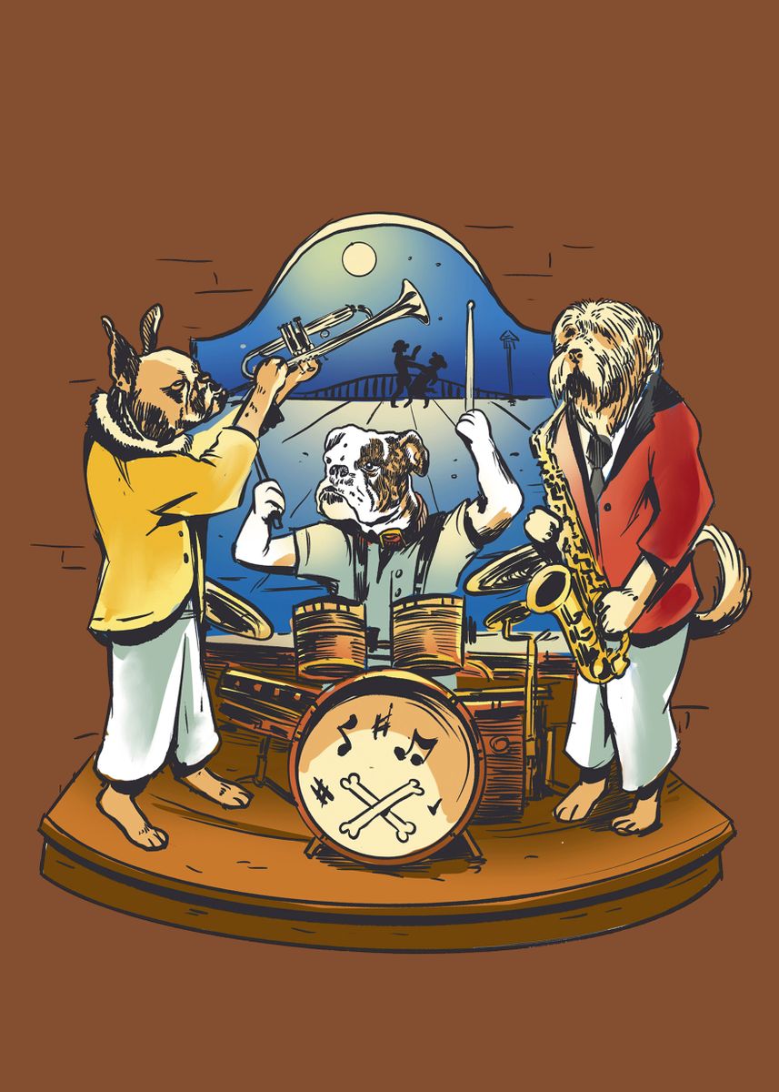 'Dog animals band musicians' Poster, picture, metal print, paint by ...