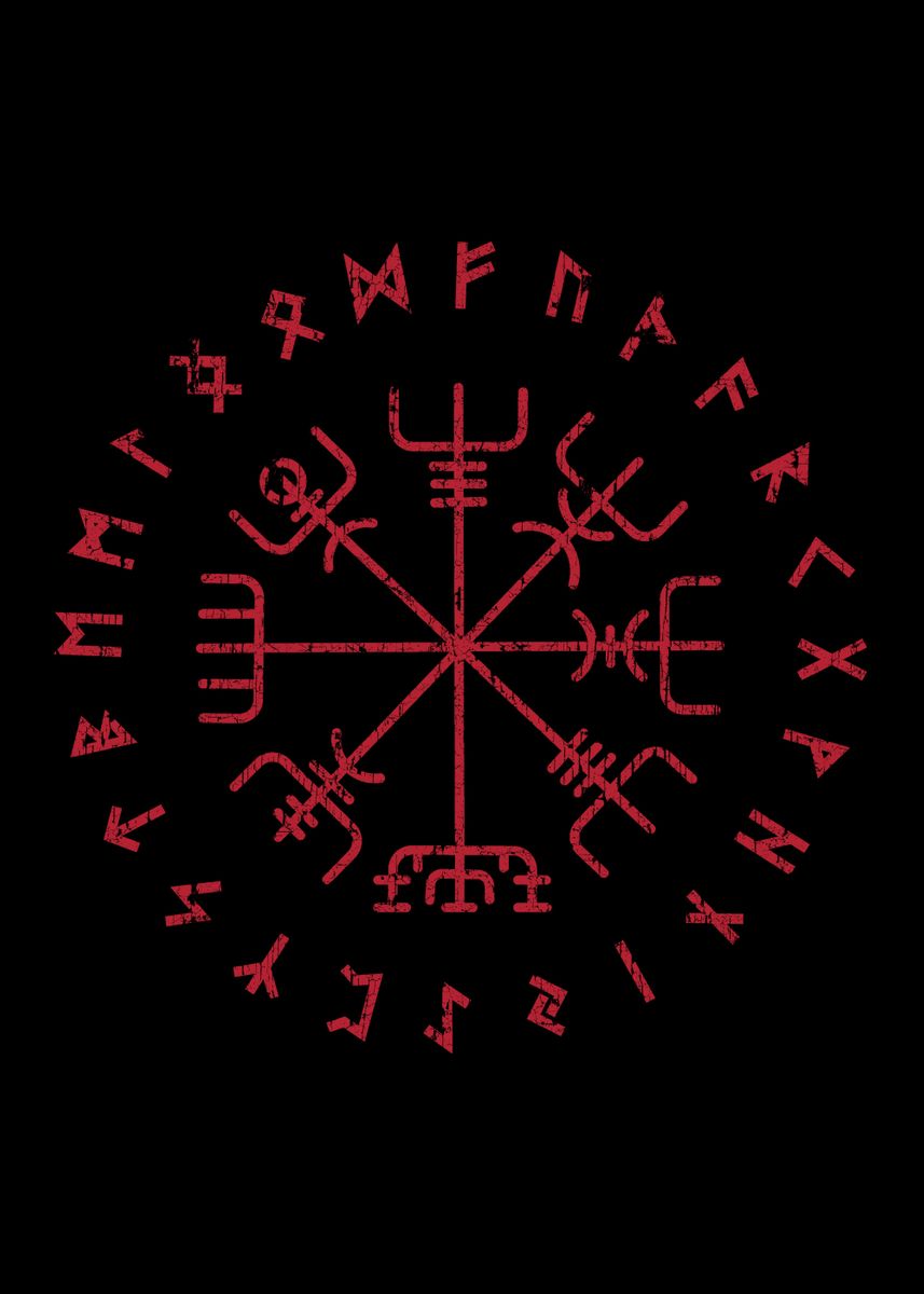 'Norse Pagan Vegvisir Runes' Poster, picture, metal print, paint by ...