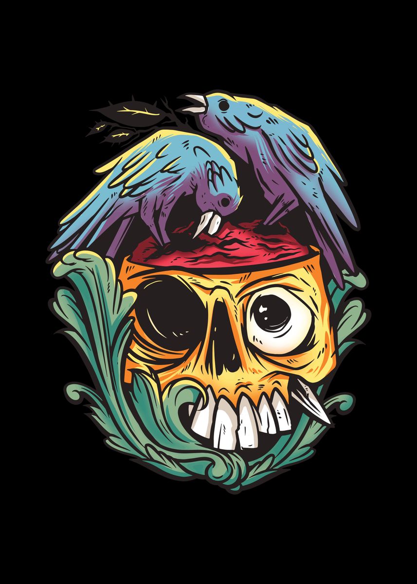 'Crow birds eating zombie' Poster by thetshirtshop2020 | Displate