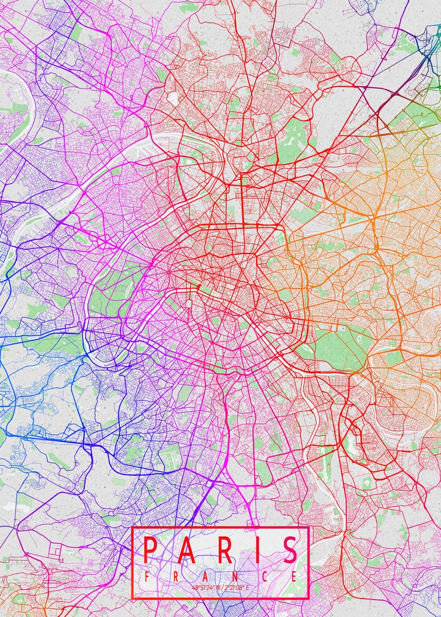'Paris City Map Colorful' Poster, picture, metal print, paint by deMAP ...