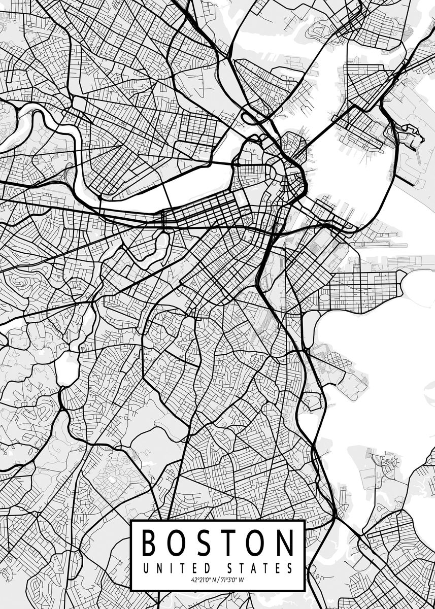 'Boston City Map Light' Poster, picture, metal print, paint by deMAP ...