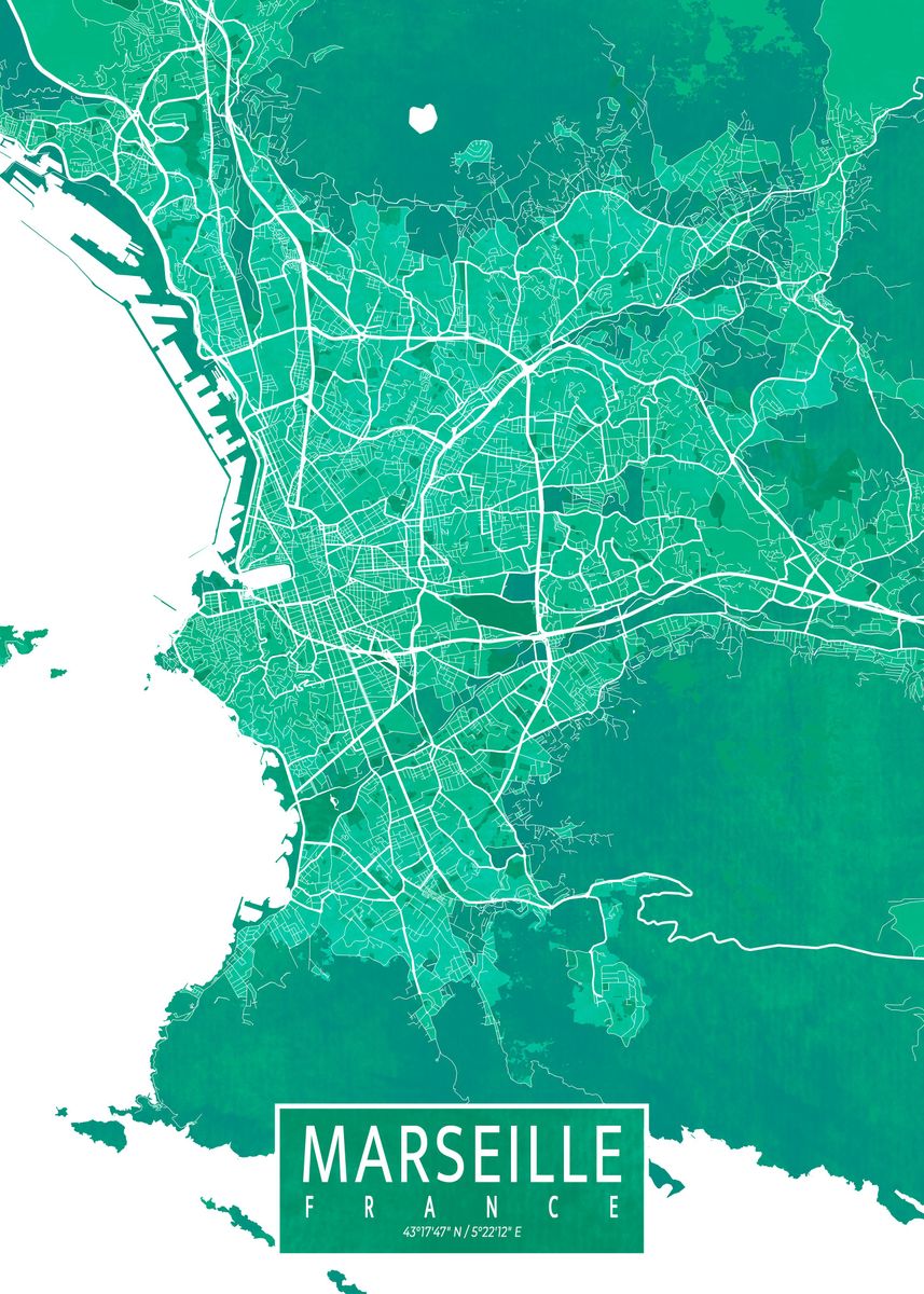 'Marseille Map Watercolor' Poster, picture, metal print, paint by deMAP ...