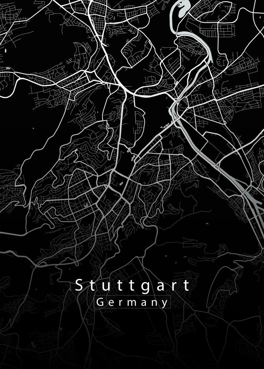 'Stuttgart City Map' Poster, picture, metal print, paint by Robin ...