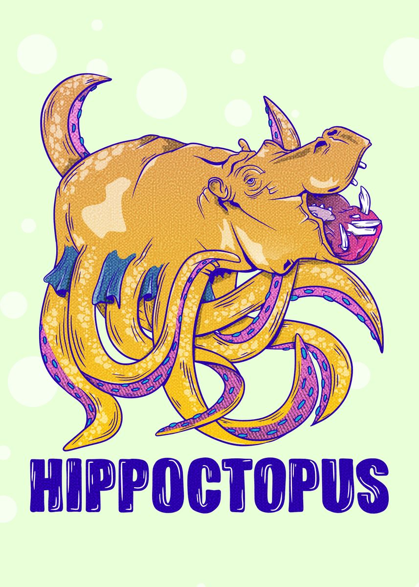 'Hippo octopus' Poster, picture, metal print, paint by mailbox disco ...